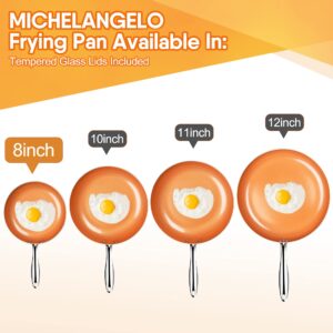 MICHELANGELO 8 Inch + 11 Inch Frying Pan Set, Copper Frying Pan Set with Lid, Nonstick Frying Pan Set, Copper Pans with Lid, Nonstick Skillets with Lid, Ceramic Fry Pan with Lid, 8" + 11"