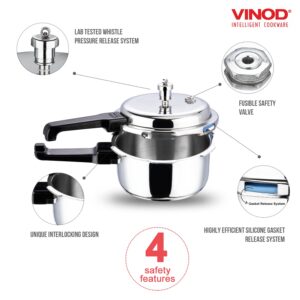 Vinod Pressure Cooker Stainless Steel – Outer Lid - 5 Liter – Induction Base Cooker – Indian Pressure Cooker – Sandwich Bottom – Best Used For Indian Cooking, Soups, and Rice Recipes, Quinoa