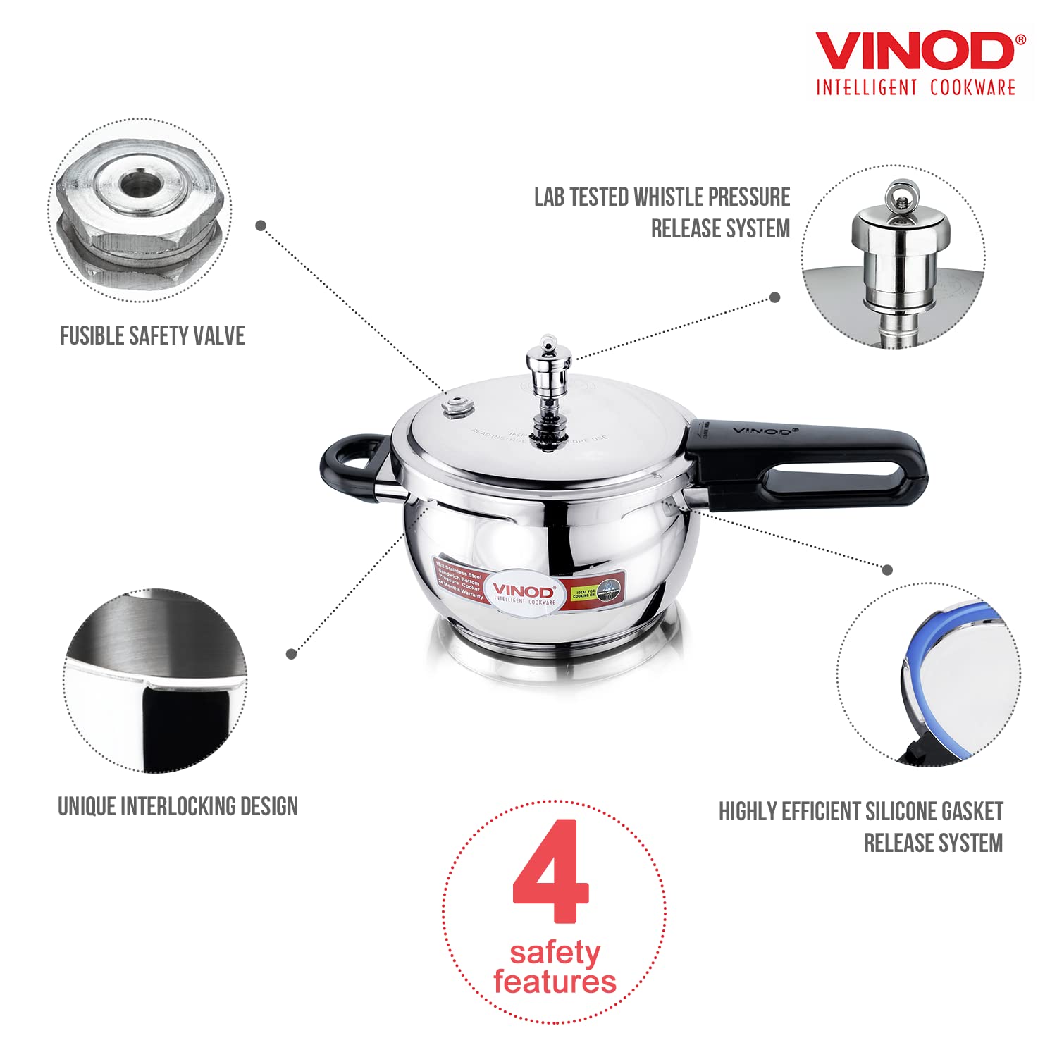 Vinod Pressure Cooker Stainless Steel – Glass Lid Handi Pot - 5.5 Liter – Indian Pressure Cooker – Stove Top Sandwich Bottom – Best Used For Indian Cooking, Soups, and Rice Recipes, Quinoa