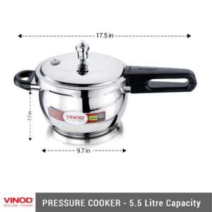 Vinod Pressure Cooker Stainless Steel – Glass Lid Handi Pot - 5.5 Liter – Indian Pressure Cooker – Stove Top Sandwich Bottom – Best Used For Indian Cooking, Soups, and Rice Recipes, Quinoa