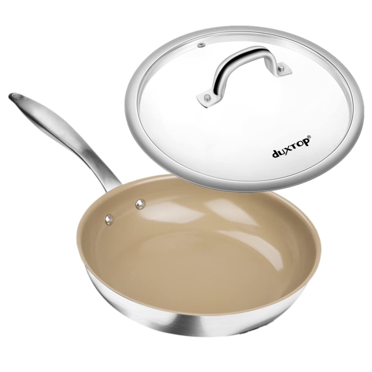 duxtop Ceramic Coating Stainless Steel Induction Frying Pan 9.5inch with Glass Lid