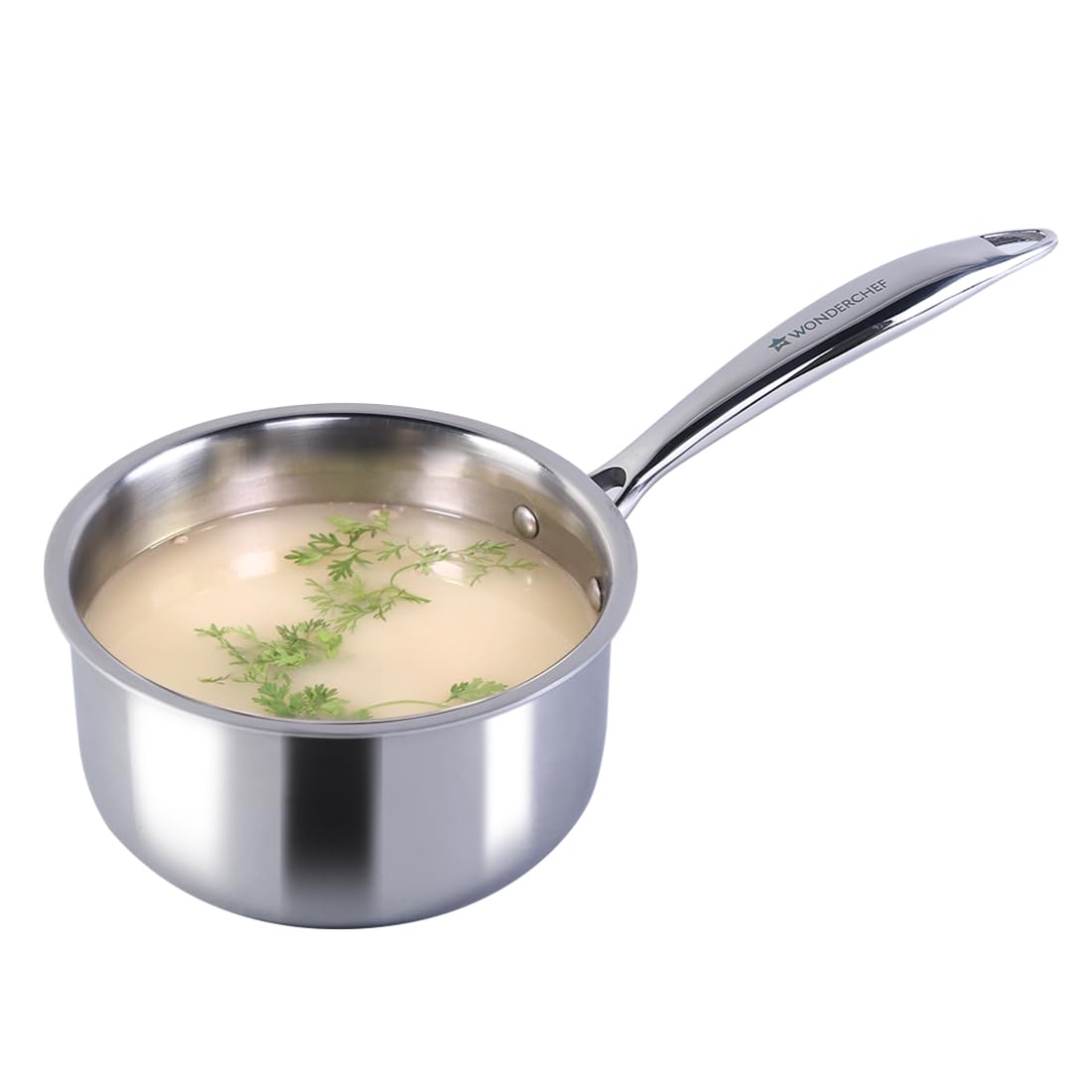 Wonderchef Nigella Tri-ply Stainless Steel 16 cm Sauce Pan | 1.5 Liters | 2.6mm Thickness | Silver |10 Years Warranty