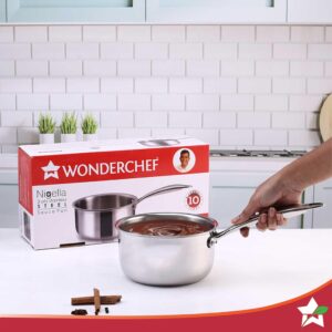 Wonderchef Nigella Tri-ply Stainless Steel 16 cm Sauce Pan | 1.5 Liters | 2.6mm Thickness | Silver |10 Years Warranty