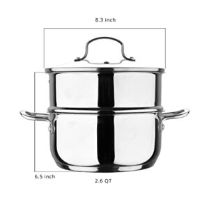 Bergner - Essentials - 2.6 Quart Stainless Steel Soup Pot with Vented Tempered Glass Lid and Steamer Insert - Induction Safe Cookware - Suitable for All Stove Types