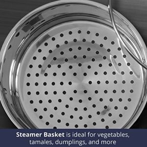 Bergner - Essentials - 2.6 Quart Stainless Steel Soup Pot with Vented Tempered Glass Lid and Steamer Insert - Induction Safe Cookware - Suitable for All Stove Types