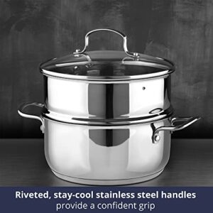 Bergner - Essentials - 2.6 Quart Stainless Steel Soup Pot with Vented Tempered Glass Lid and Steamer Insert - Induction Safe Cookware - Suitable for All Stove Types