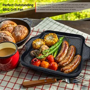 Eutuxia Stovetop Korean BBQ Grill Pan, 15.5", Non-stick Smokeless Scratch-Resistant, Cast Iron Style Aluminum, For Vegetable Egg Pork Beef Meat Garlic Cheese Kimchi Made in Korea, KBBQ, Plus Square.