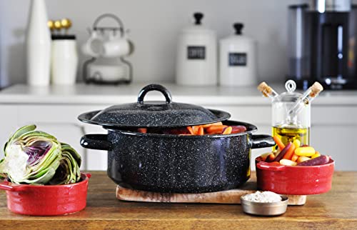 Mirro 4.5 Quart Traditional Vintage Style Black Speckled Enamel on Steel Dutch Oven with Lid, (MIR-10701)