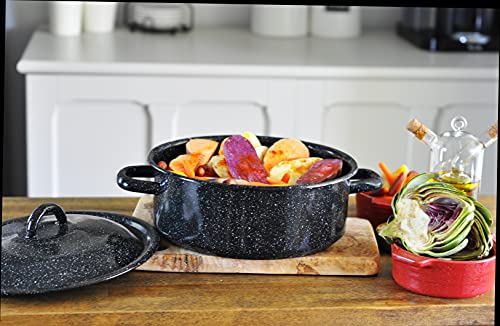 Mirro 4.5 Quart Traditional Vintage Style Black Speckled Enamel on Steel Dutch Oven with Lid, (MIR-10701)