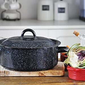 Mirro 4.5 Quart Traditional Vintage Style Black Speckled Enamel on Steel Dutch Oven with Lid, (MIR-10701)