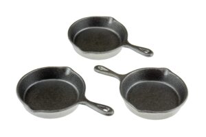 heavy duty pre seasoned mini cast iron skillet set of 3, oven safe cooker, black