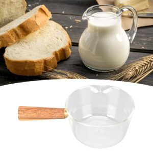 Glass Milk Pan with Wooden Handle,V Shaped Stovetop Pot,Nonstick Pasta Pot Borosilicate Glass Milk Pot,Saucepan Cooking Pot for Noodle Soup Milk Baby Food(400ml)