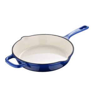 MasterPRO - Legacy Enameled Cast Iron Collection - 10” Fry Pan with Helper Handle - Gorgeous Oven to Table Presentation with Ombre Design on the Cookware - Blue