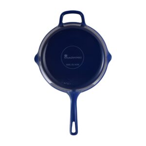 MasterPRO - Legacy Enameled Cast Iron Collection - 10” Fry Pan with Helper Handle - Gorgeous Oven to Table Presentation with Ombre Design on the Cookware - Blue