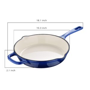 MasterPRO - Legacy Enameled Cast Iron Collection - 10” Fry Pan with Helper Handle - Gorgeous Oven to Table Presentation with Ombre Design on the Cookware - Blue