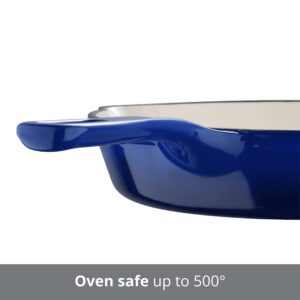 MasterPRO - Legacy Enameled Cast Iron Collection - 10” Fry Pan with Helper Handle - Gorgeous Oven to Table Presentation with Ombre Design on the Cookware - Blue