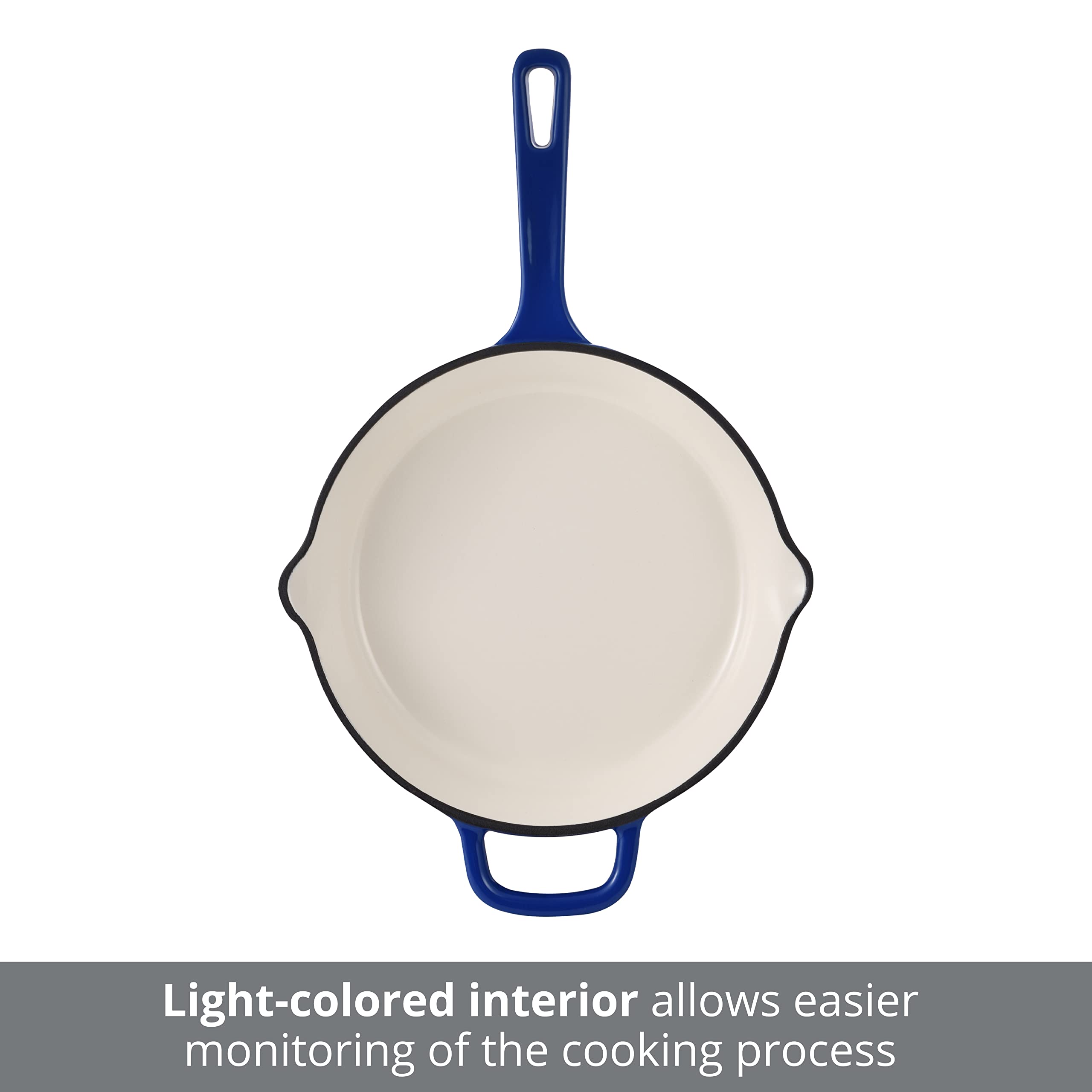 MasterPRO - Legacy Enameled Cast Iron Collection - 10” Fry Pan with Helper Handle - Gorgeous Oven to Table Presentation with Ombre Design on the Cookware - Blue