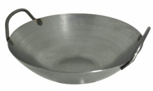 14 inches carbon steel flat bottom wok with two side handle, 14 gauge thickness, usa made