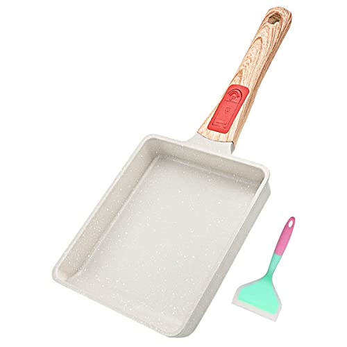 Bobikuke Japanese Omelette Pan, Nonstick Tamagoyaki Pan Rectangle Egg Frying Pan, Square Pan Omelet Pan with Removable Handle 7.48 * 6.3 * 1.57 Inches, Oven& Dishwasher Safe (White)