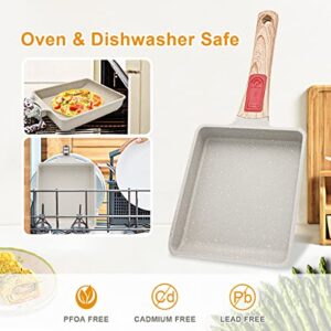 Bobikuke Japanese Omelette Pan, Nonstick Tamagoyaki Pan Rectangle Egg Frying Pan, Square Pan Omelet Pan with Removable Handle 7.48 * 6.3 * 1.57 Inches, Oven& Dishwasher Safe (White)