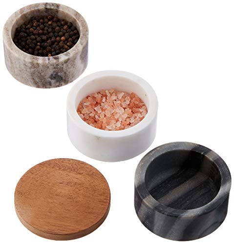 Creative Co-Op Marble Stacking Pinch Pots with Acacia Wood Lid