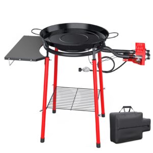 grill force paella pan set,paella burner and stand set,paella pan and burner set,paellera,20inch enameled steel paella pan paella kit with carry bag,built-in ignitor regulator hose,14 servings