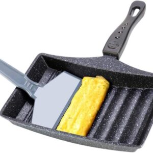 TINGJUNN Omelet pan smokeless frying pan, non-stick tamagoyaki frying pan, wave-bottom wheat rice omelet pan, rectangular frying pan with anti-scalding handle, easy to clean.