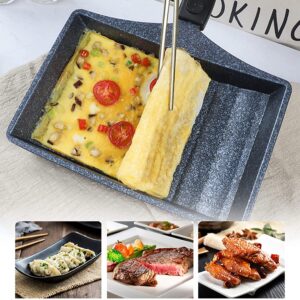 TINGJUNN Omelet pan smokeless frying pan, non-stick tamagoyaki frying pan, wave-bottom wheat rice omelet pan, rectangular frying pan with anti-scalding handle, easy to clean.