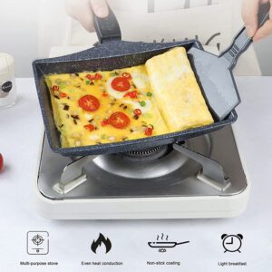 TINGJUNN Omelet pan smokeless frying pan, non-stick tamagoyaki frying pan, wave-bottom wheat rice omelet pan, rectangular frying pan with anti-scalding handle, easy to clean.