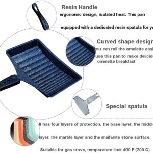 TINGJUNN Omelet pan smokeless frying pan, non-stick tamagoyaki frying pan, wave-bottom wheat rice omelet pan, rectangular frying pan with anti-scalding handle, easy to clean.