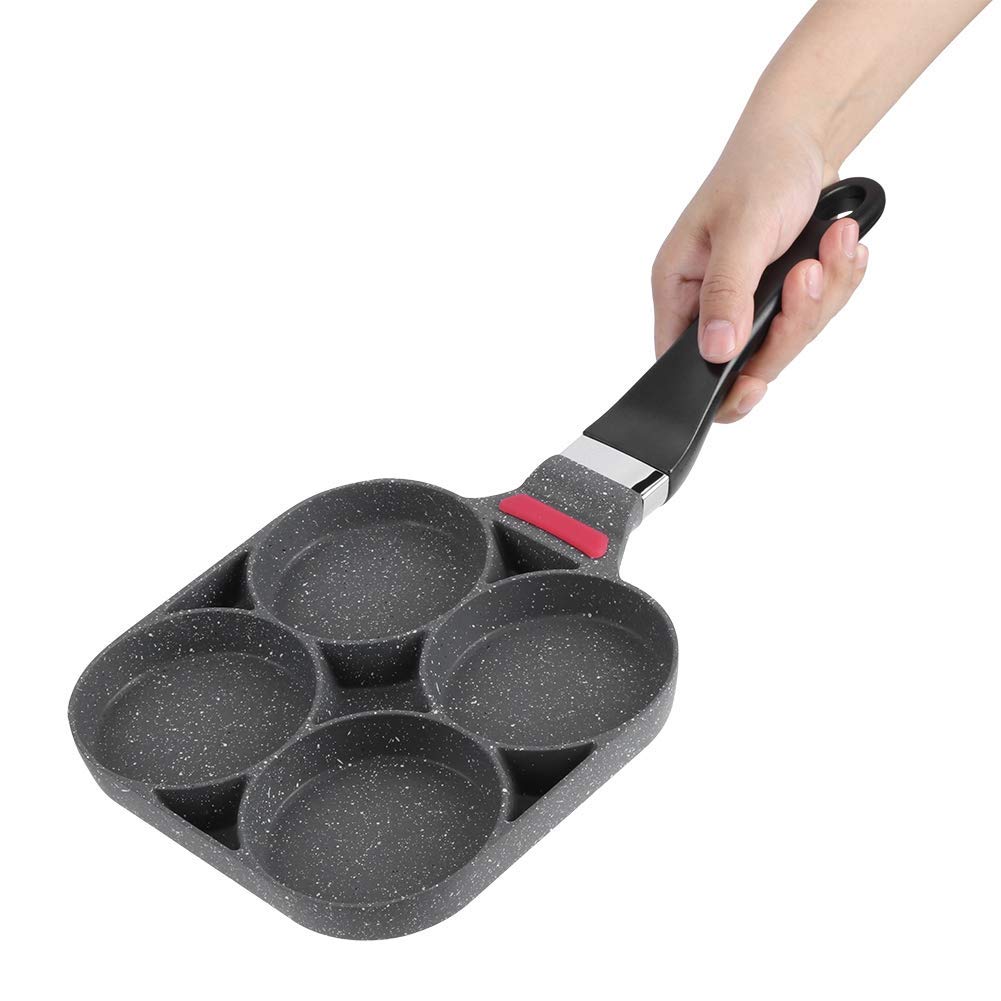 Pancake Pan, Japanese Obanyaki Pan Nonstick Aluminum Pan, Egg Frying Pan with 4 Holes, for Fried Egg, Burger, Breakfast Pancake Making, with Anti-Scald Handle(A)