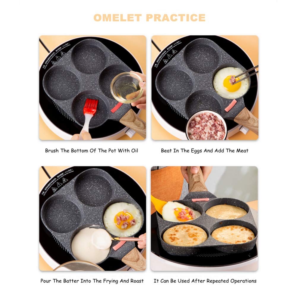 Pancake Pan, Japanese Obanyaki Pan Nonstick Aluminum Pan, Egg Frying Pan with 4 Holes, for Fried Egg, Burger, Breakfast Pancake Making, with Anti-Scald Handle(A)