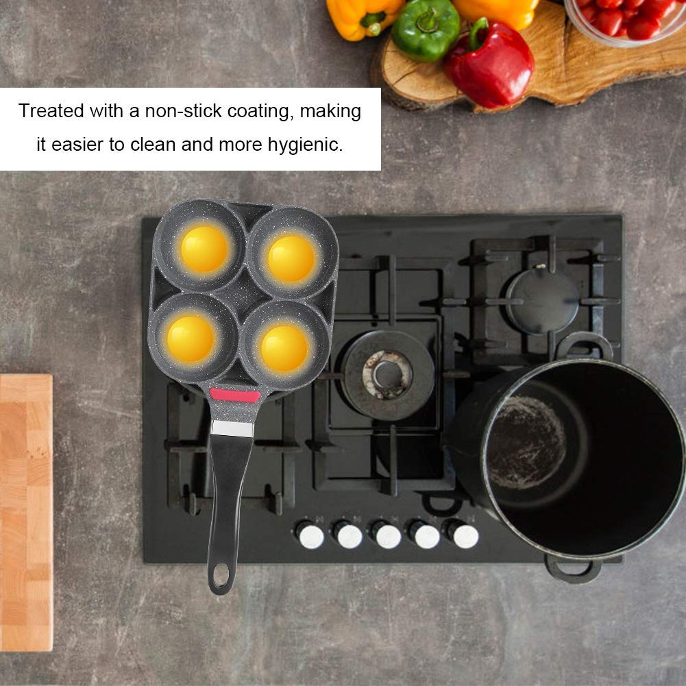 Pancake Pan, Japanese Obanyaki Pan Nonstick Aluminum Pan, Egg Frying Pan with 4 Holes, for Fried Egg, Burger, Breakfast Pancake Making, with Anti-Scald Handle(A)