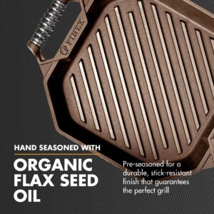 FINEX 12" Cast Iron Grill Pan, Modern Heirloom, Handcrafted in The USA, Pre-Seasoned with Organic Flaxseed Oil