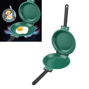 Double Sided Frying Pan, Green Non-stick Ceramic Coating Flip Frying Pan Pancake Maker Ceramic Coating Bread Egg Pot Household Kitchen Cookware