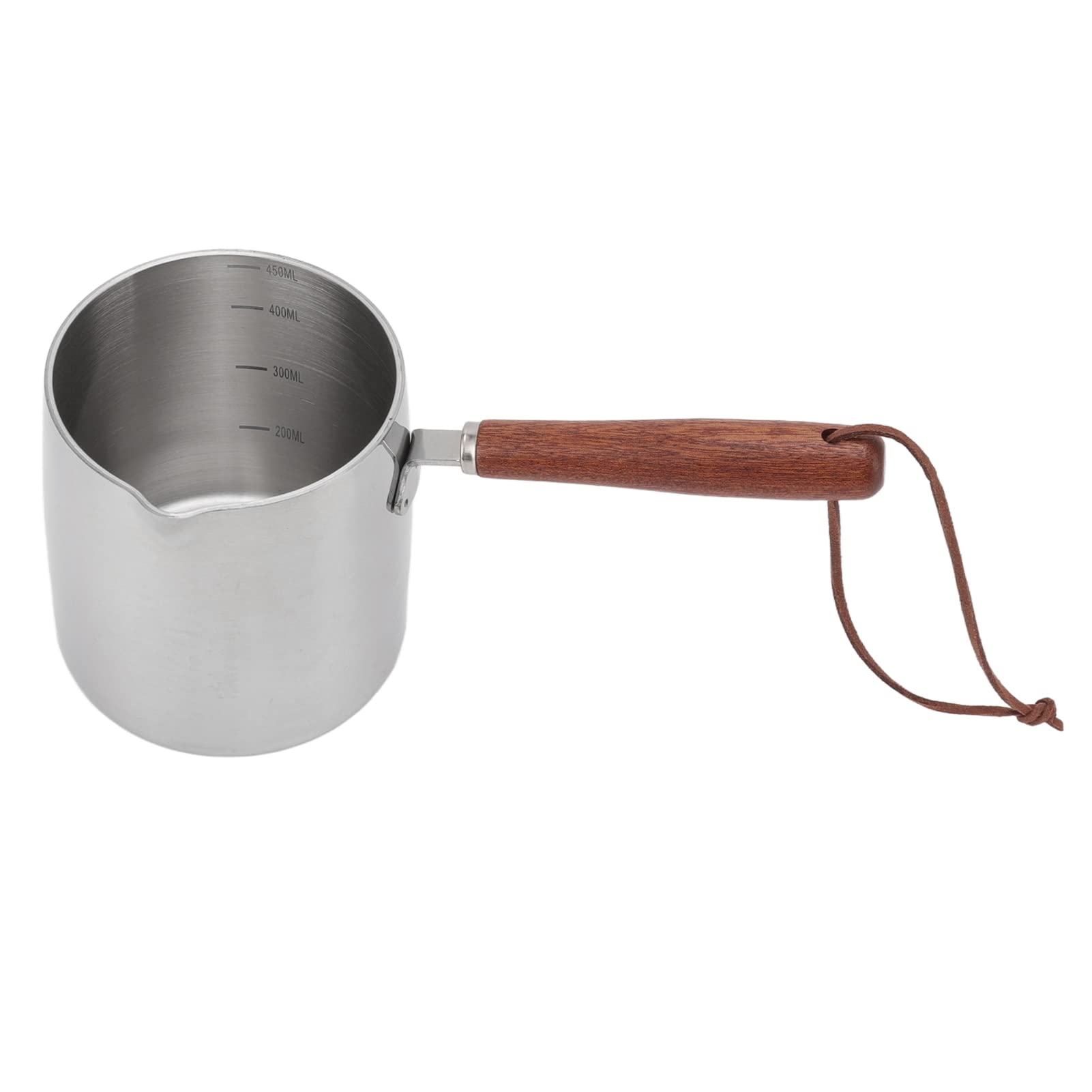 Fdit Mini Melting Pot, 450ml Wood Handle 304 Stainless Steel Measuring Spoon Hot Oil Pan Oil Pan with Wooden Handle Warmer Turkish Coffee Pot