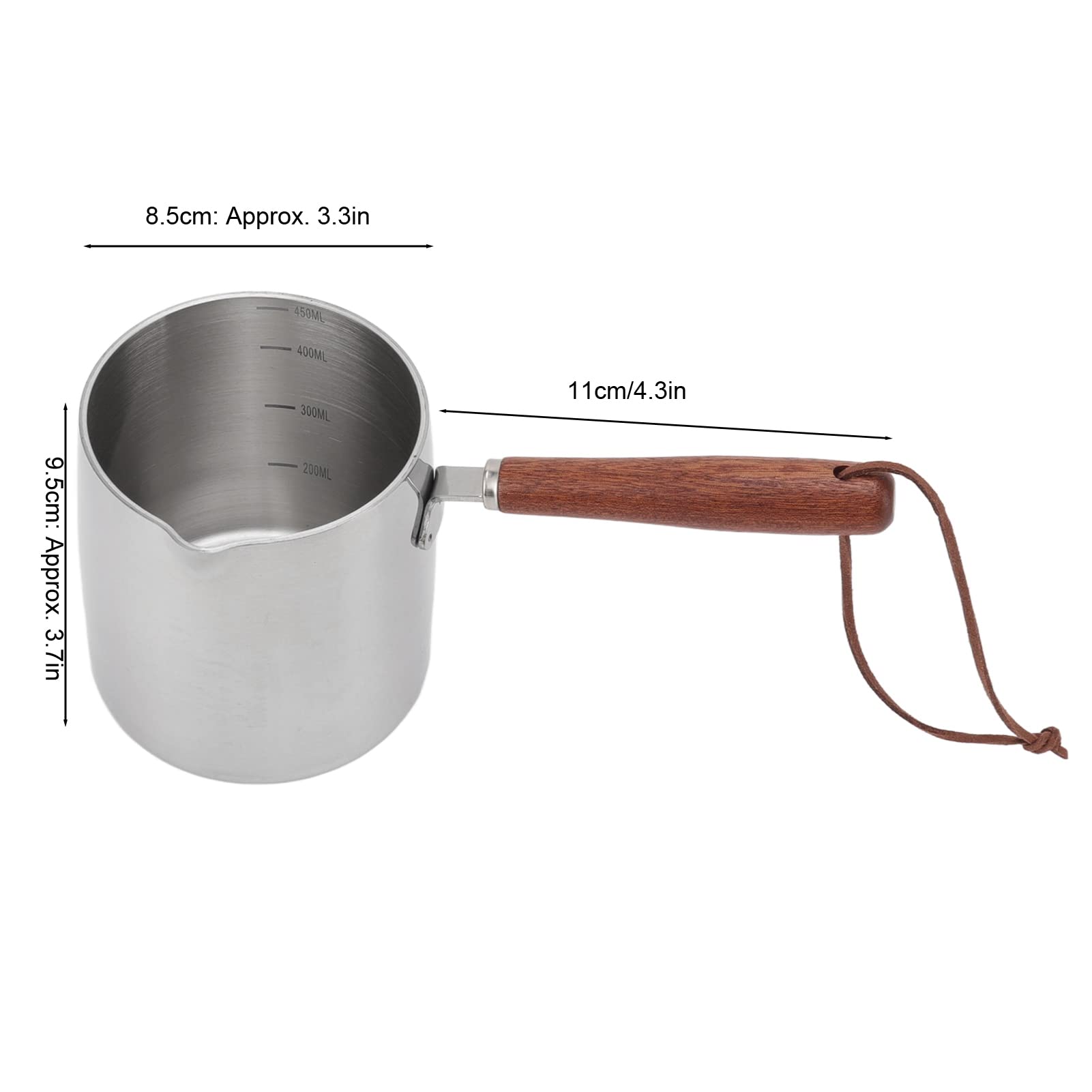 Fdit Mini Melting Pot, 450ml Wood Handle 304 Stainless Steel Measuring Spoon Hot Oil Pan Oil Pan with Wooden Handle Warmer Turkish Coffee Pot