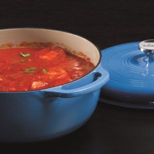 Lodge EC7D33 Enameled Cast Iron Dutch Oven, 7.5-Quart, Caribbean Blue & EC8ST13 Enameled Cast Iron, 8 Inch, Oyster Trivet