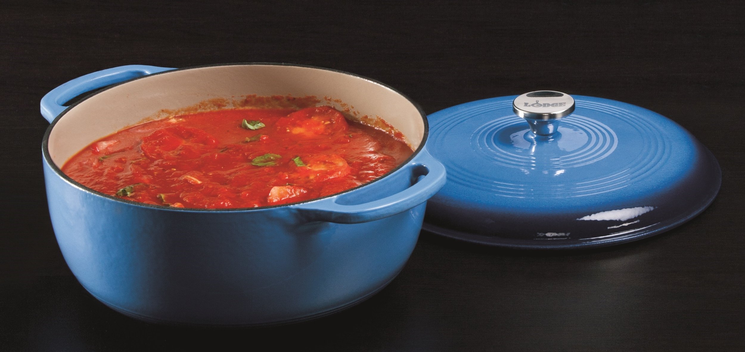 Lodge EC7D33 Enameled Cast Iron Dutch Oven, 7.5-Quart, Caribbean Blue & EC8ST13 Enameled Cast Iron, 8 Inch, Oyster Trivet