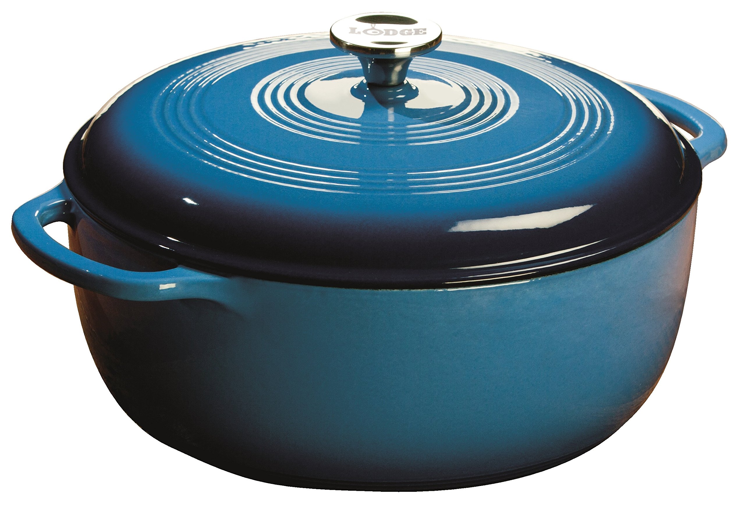 Lodge EC7D33 Enameled Cast Iron Dutch Oven, 7.5-Quart, Caribbean Blue & EC8ST13 Enameled Cast Iron, 8 Inch, Oyster Trivet