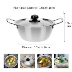 Korean Ramen Noodle Pot, 16 cm Stainless Steel Stockpot Soup Cooking Pot with Lid, Nonstick Saucepan Small Pasta Pot, Camping Cookware for Stovetop