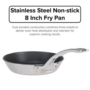 VIKING Culinary Contemporary 3-Ply Stainless Steel Nonctick Fry Pan, 8 Inch, Ergonomic Stay-Cool Handle, Dishwasher, Oven Safe, Works on All Cooktops including Induction