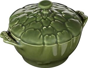 staub ceramics dutch oven 16-oz petite artichoke cocotte, basil