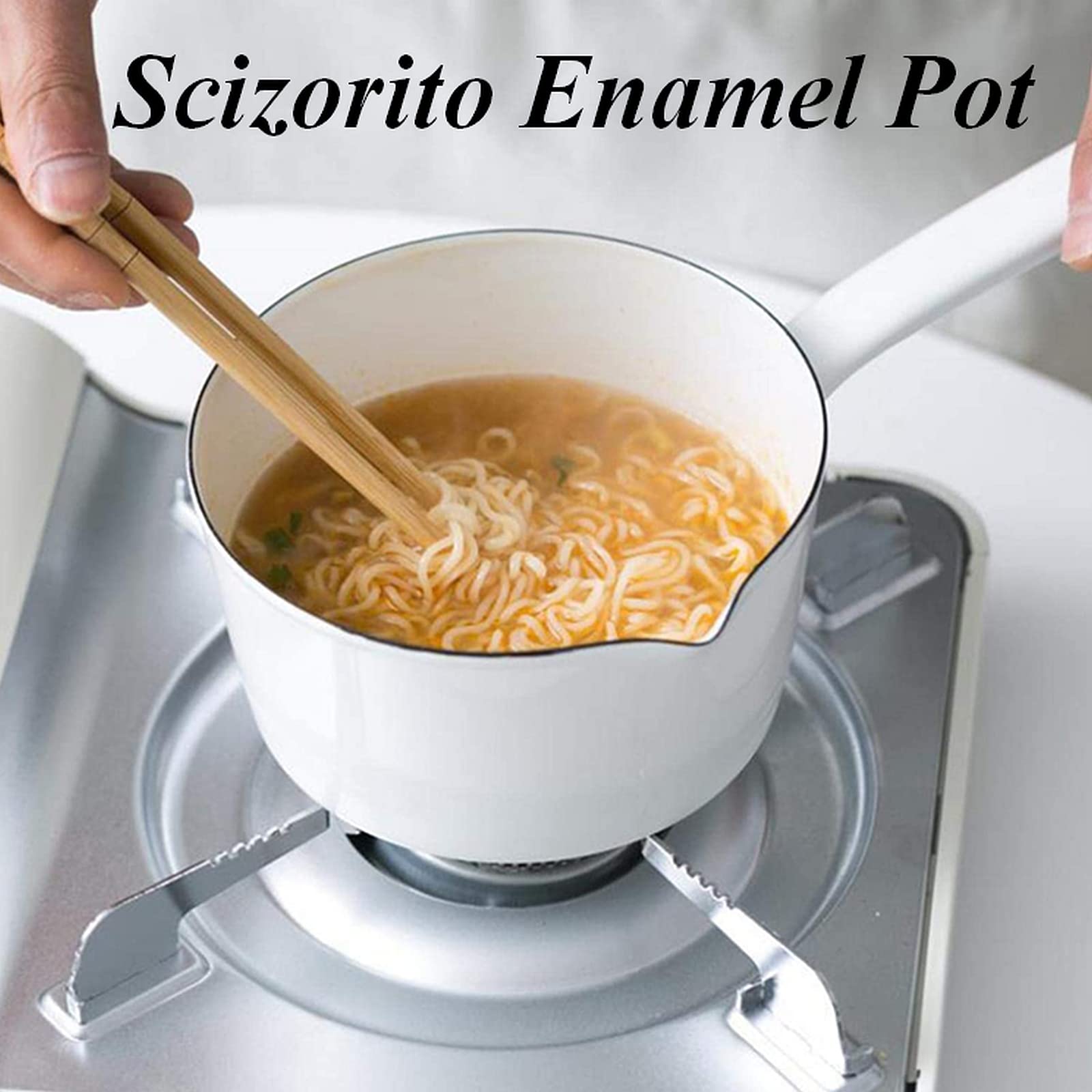 Scizorito 1.2L Enamel Milk Pan, Nonstick Milk Pot with Pour Spouts, Even Heat Conduction, Easy to Cook and Clean, Enamel Pot for Home Kitchen or Restaurant White