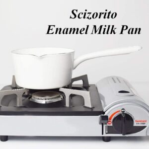 Scizorito 1.2L Enamel Milk Pan, Nonstick Milk Pot with Pour Spouts, Even Heat Conduction, Easy to Cook and Clean, Enamel Pot for Home Kitchen or Restaurant White