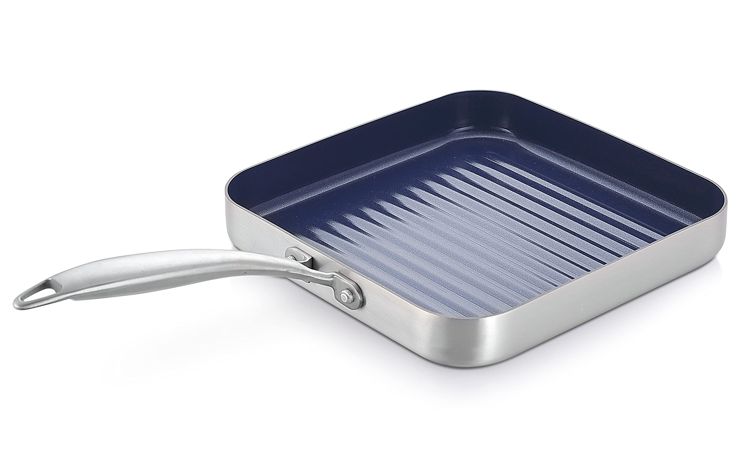 Eternal Living Nonstick Frying Pans Grill Pan Stainless Steel and Ceramic Infused Square Griddle, Blue 9.5”