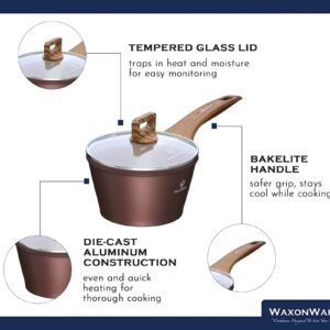 WaxonWare Non Stick Saucepan & Wok Pot, Induction Compatible & Marbellous Coating (A 100% PFOA Free Coating Made In Germany) - For Sauces, Soups, Pasta & Rice (2.2 Quart Saucepan)