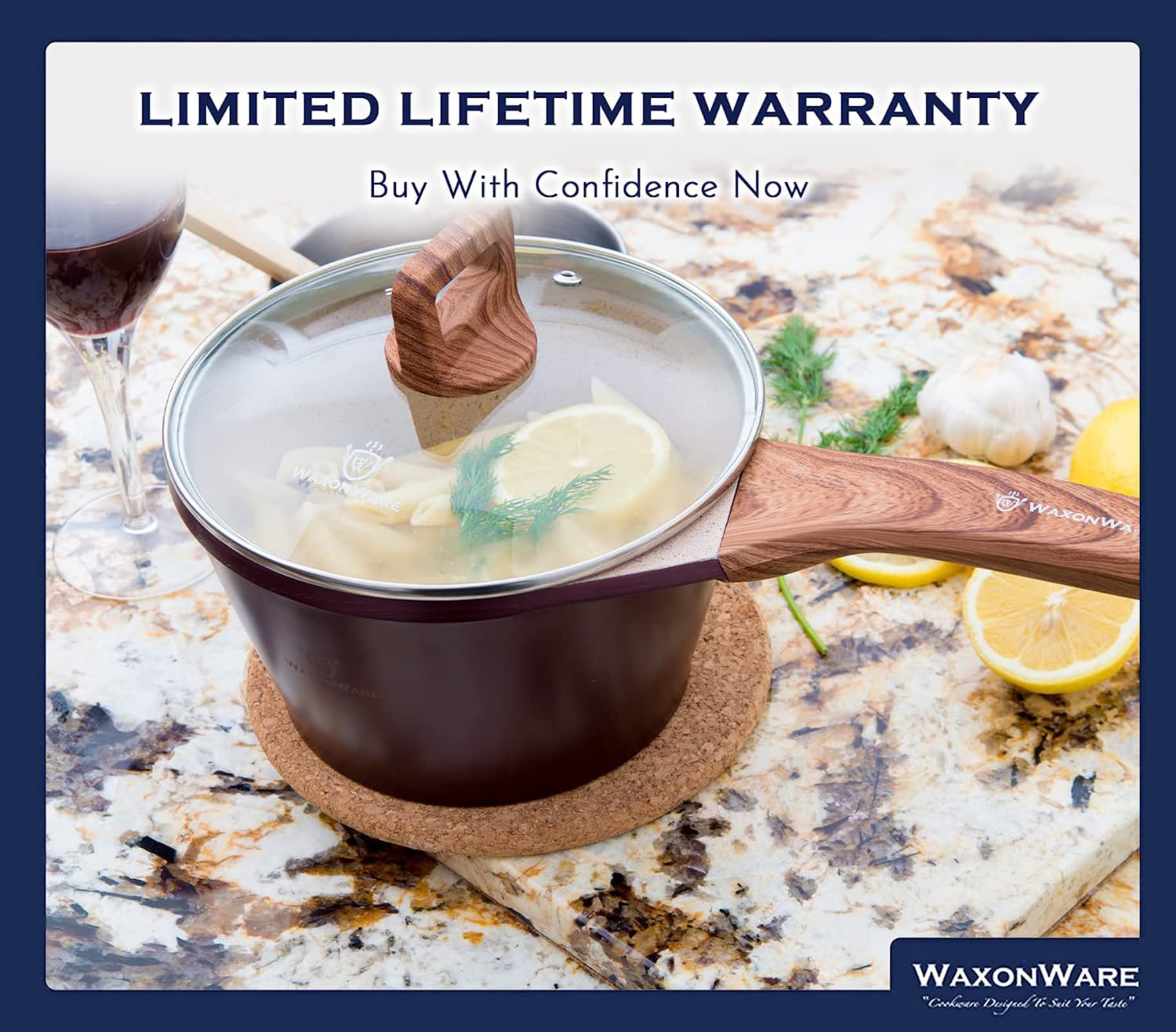 WaxonWare Non Stick Saucepan & Wok Pot, Induction Compatible & Marbellous Coating (A 100% PFOA Free Coating Made In Germany) - For Sauces, Soups, Pasta & Rice (2.2 Quart Saucepan)