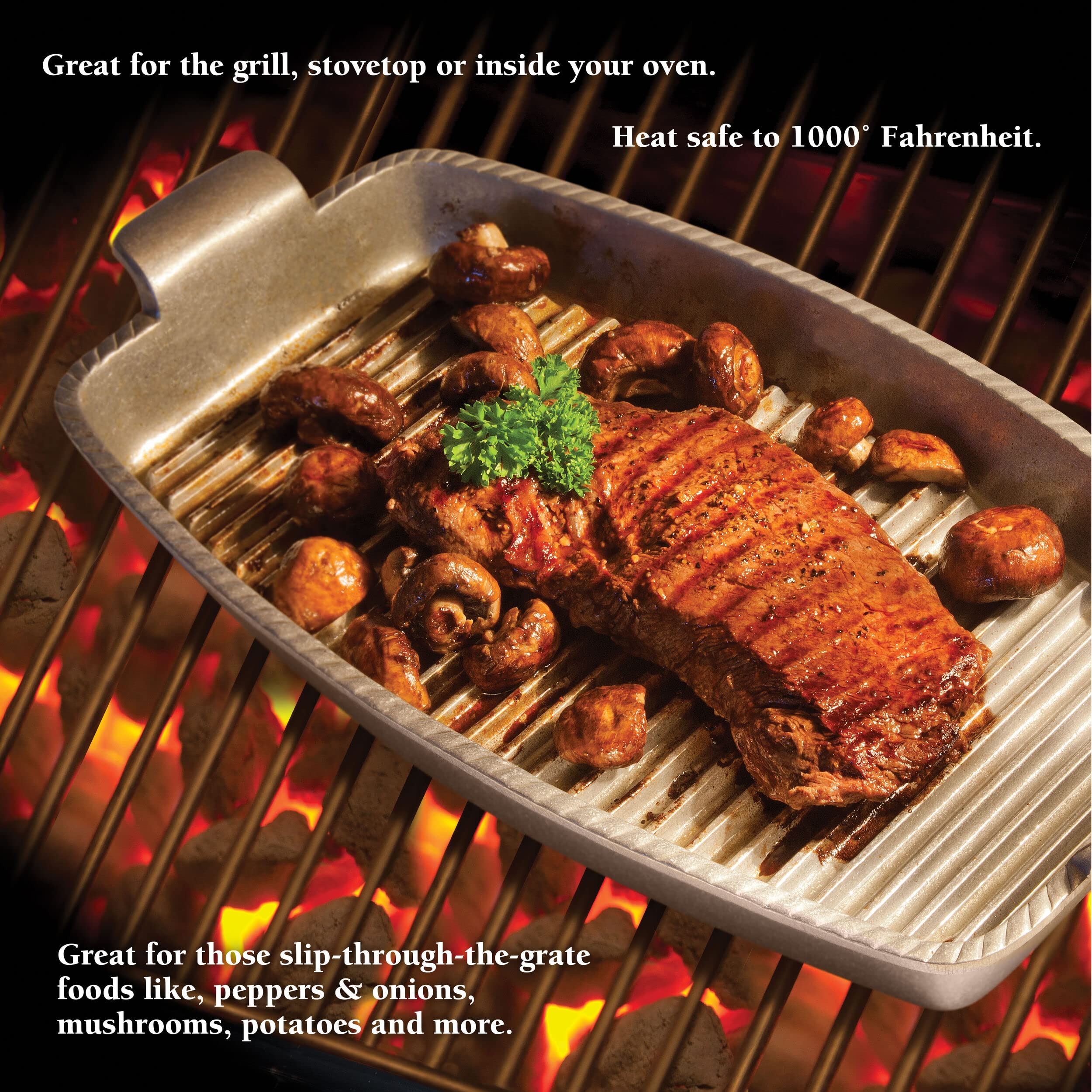 Wilton Armetale Gourmet Grillware Grilling Pan with Handles, 18.25-Inch