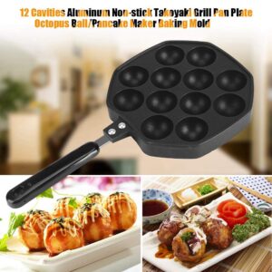 Takoyaki Grill Pan, 12 Holes Aluminum Non-Stick Grill Pan Plate Cooking Baking Mold Tray for Takoyaki and Round Pancakes Making